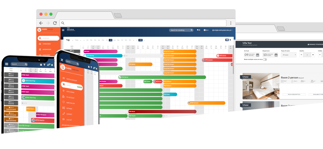 Room reservation calendar, booking and property management program